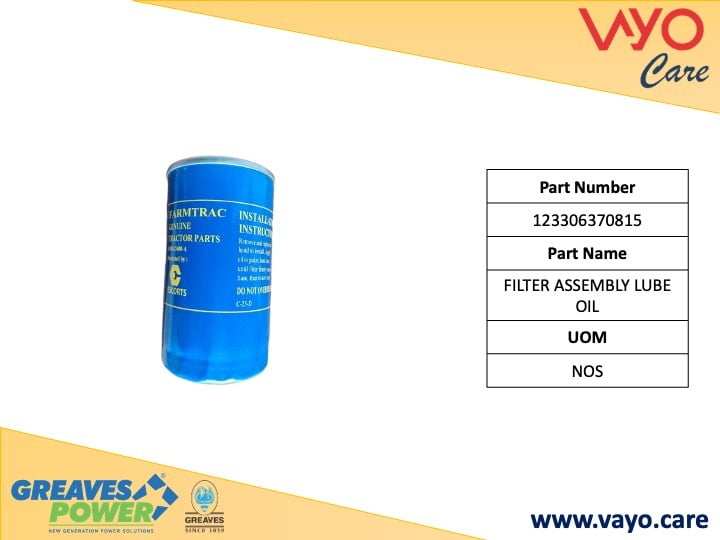 FILTER ASSEMBLY LUBE OIL - 123306370815 - GREAVES