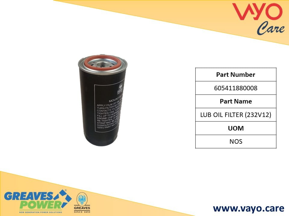 LUB OIL FILTER (232V12) - 605411880008 - GREAVES